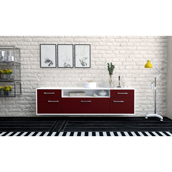 Brayden Studio Basiliki TV stand, color: cedar/white, flying/metal handles, size: 180cm x 49cm x ...